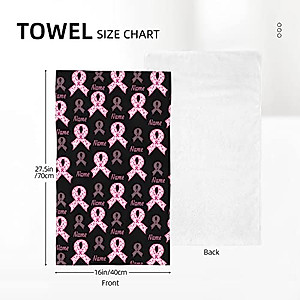 PAMIBERBI Custom Hand Towel with Name Personalized Pink Breast Cancer Ribbon Towel Microfiber Soft Face Towels Highly Absorbent Washcloths Hotel Bathroom Shower Spa Swim Fingertip Towels 27.5 x 16 in
