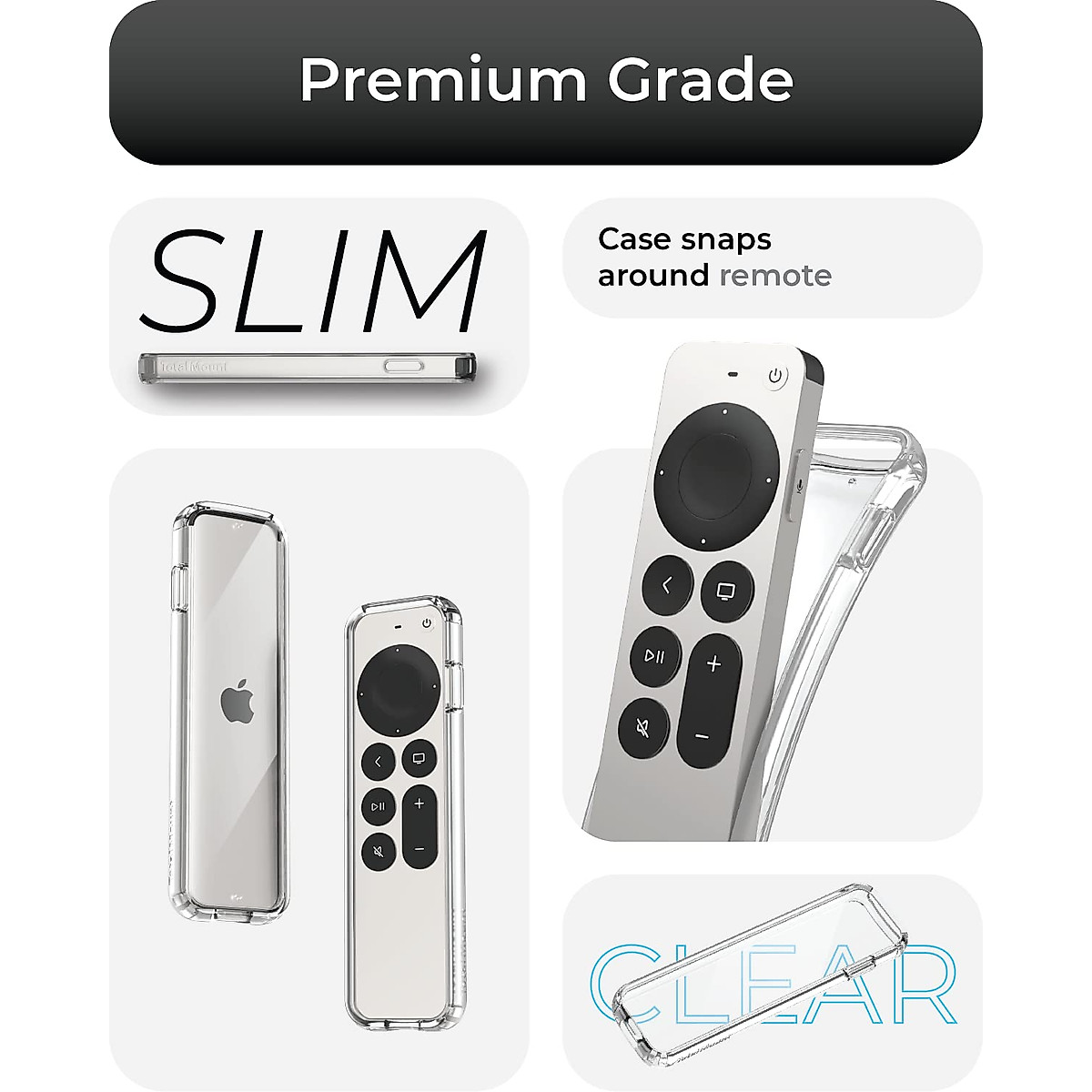 TotalMount Air Rim Case for Apple TV Remotes – Slim, Hybrid Apple TV Remote Case with Ultimate Drop Protection – Clear