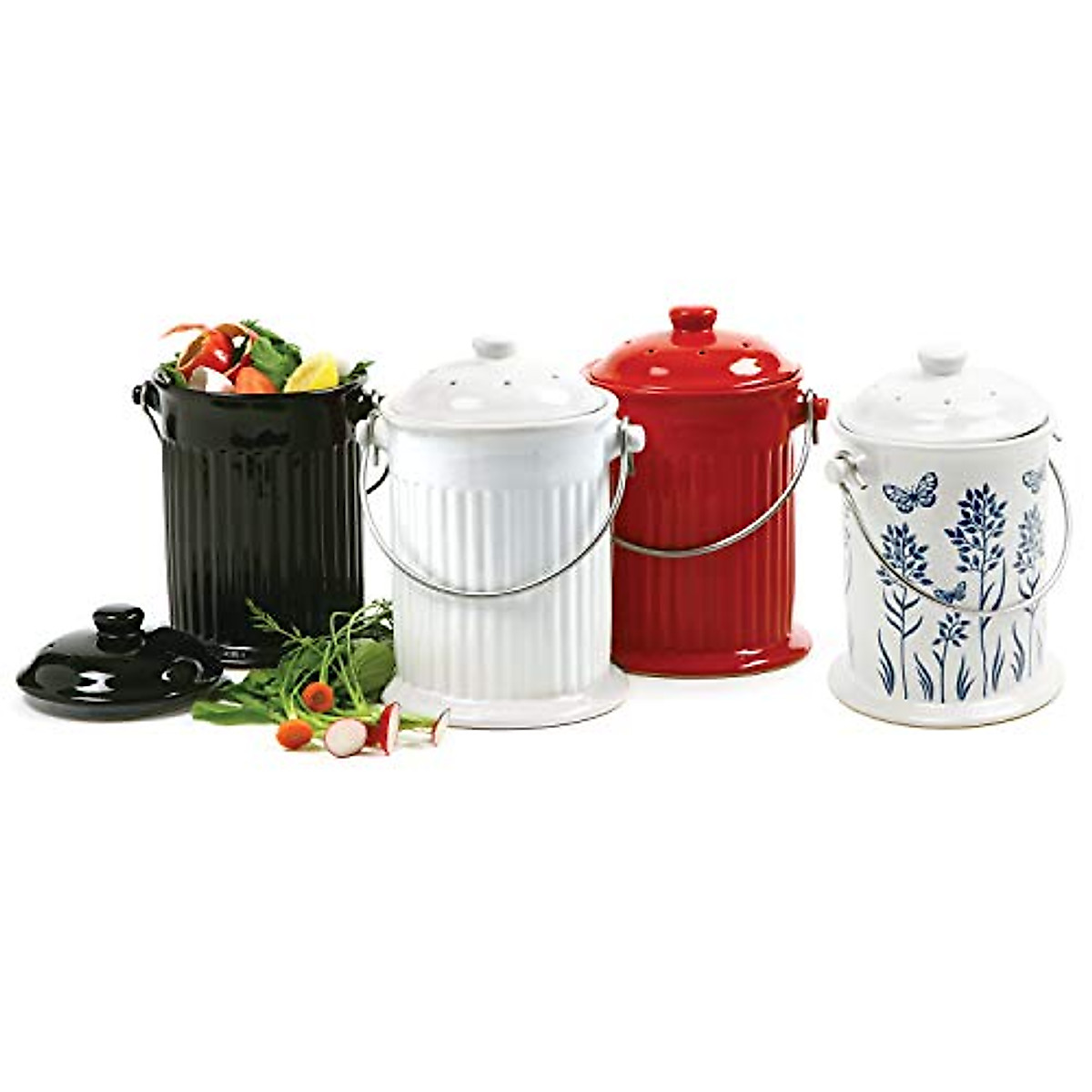 Norpro Ceramic Floral Blue/White Compost Keeper, 3-Quart