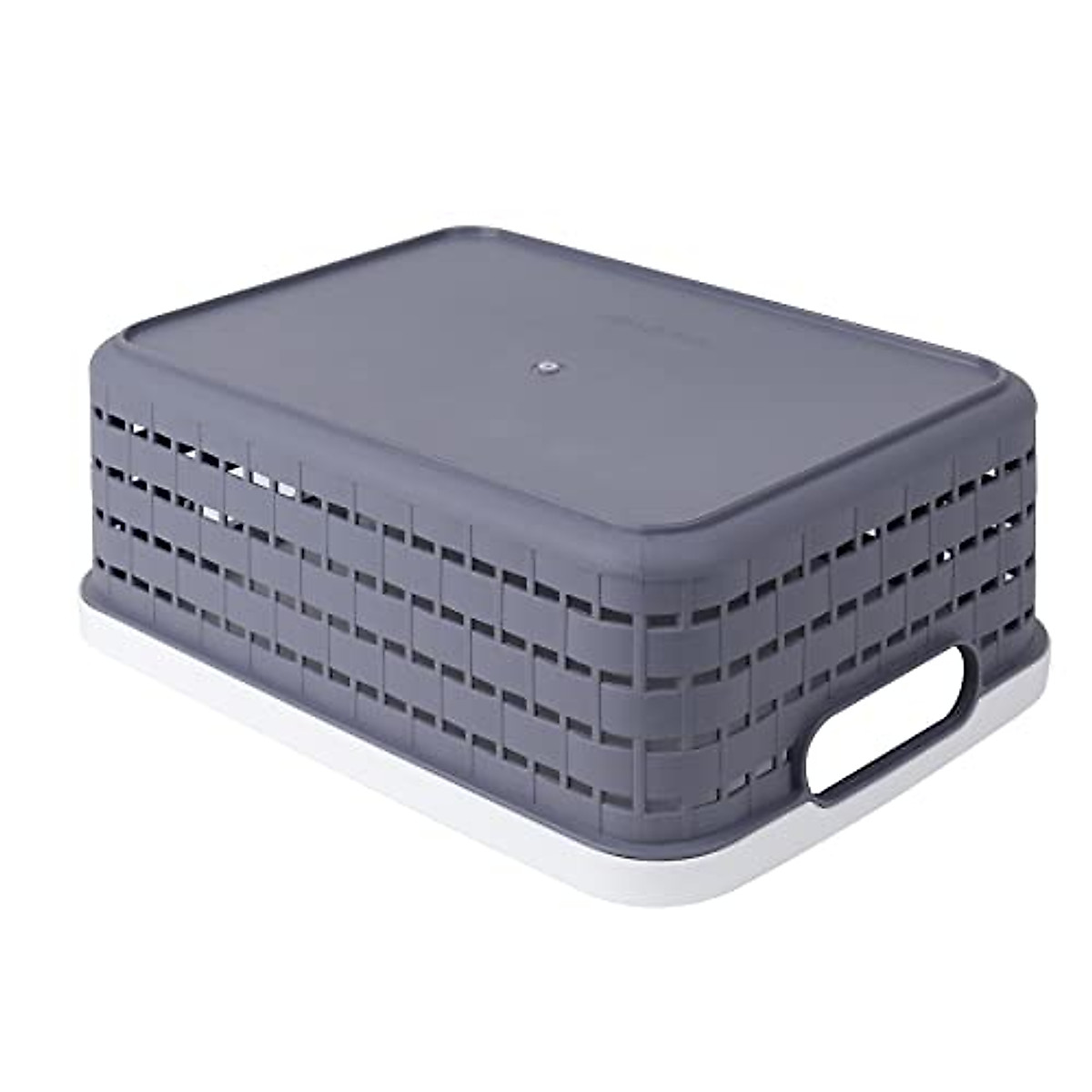 SOUJOY 6 Pack Storage Basket Tray, Plastic Office Organizer Tray with Handles, 11''L x 8.7''W x 4.3''H Weave Classroom Storage Bins for School, Cabinet, Pantry, Drawer, Bedroom