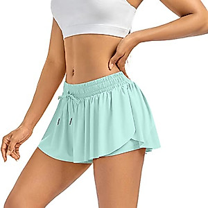 Leftear Flowy Shorts for Women Gym Yoga Athletic Workout Running Biker Women Tennis Skirts High Waisted Sweat Spandex Cute Preppy Trendy Clothes Casual Summer(Pack2,S)