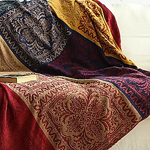 UNIGARDEN Chenille Jacquard Tassels Throw Blanket ，Soft Cozy Reversible Colorfu， Bohemian Throw Blankets Covers for Bed Couch Soft Chair （Tribal Pattern/B, Medium 60 inches x 75 inches）