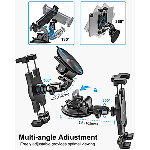 woleyi Car Tablet Holder Windshield - [95mm Strongest Suction Cup] Window Dashboard Car Tablet Mount for Trucks/Vehicles with 1/4'' Screw Tip, for 4.7-13" iPad Pro Air Mini, Galaxy Tab, iPhone, Camera
