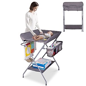 Portable Changing Table, Changing Station with Safety Belt for Newborn Baby and Infant, Gray