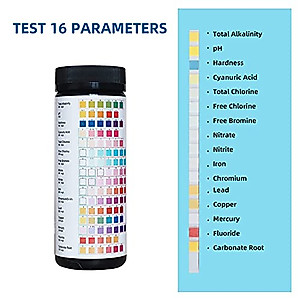 16 in 1 Water Testing Kits for Drinking Water, 100 PCS Drinking Water Test Kit, Tap and Well Water Test Strips with Hardness, pH, Mercury, Lead, Iron, Chromium/Cr and More