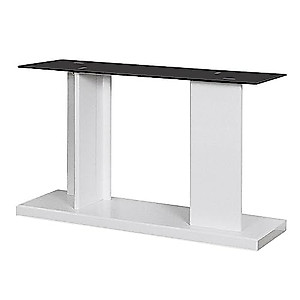 Benjara Liam 47 Inch Sofa Console Table, Wood, Pedestal Base, Glass Top, White, Black