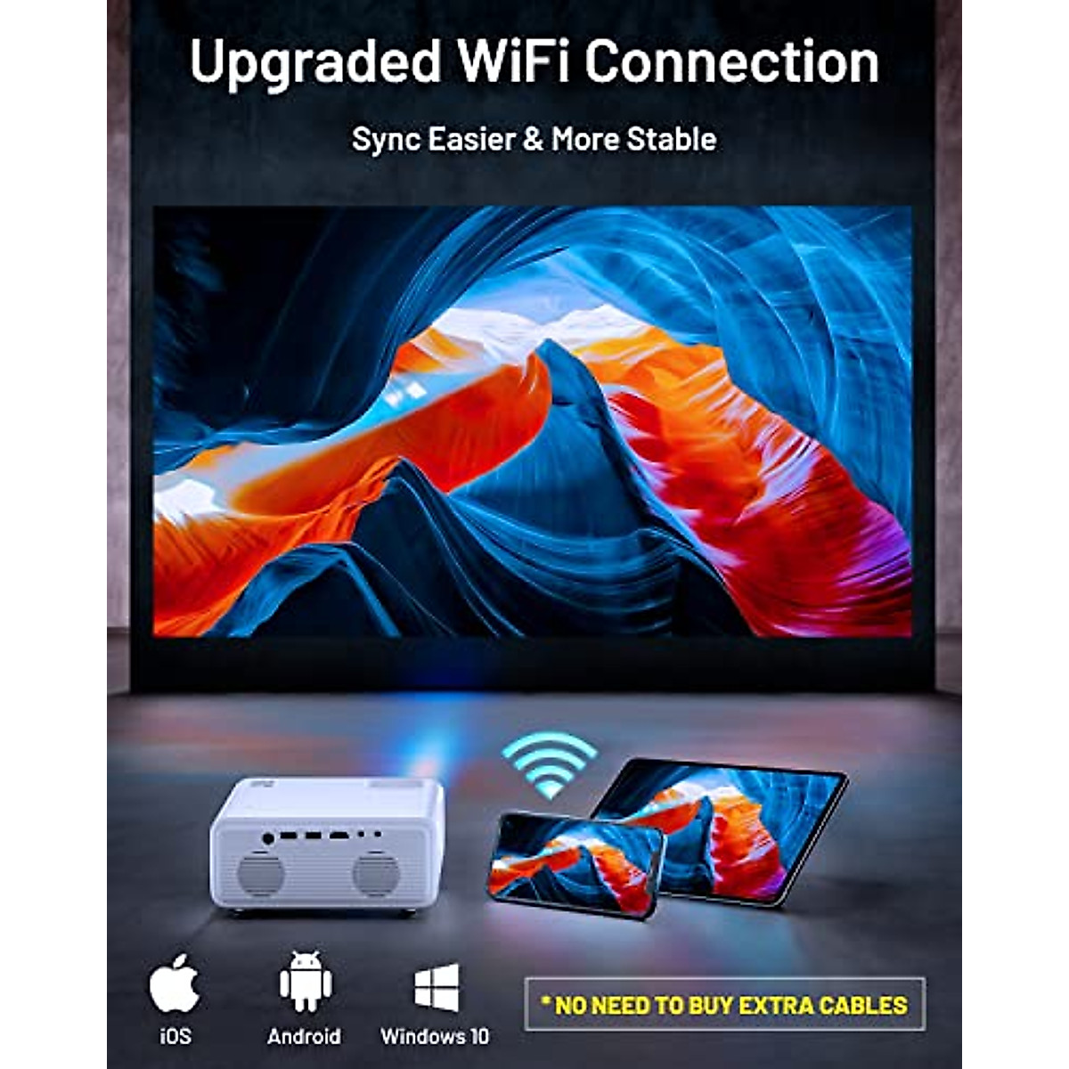 CLOKOWE Mini WiFi Projector for iPhone, HD Movie Projector with Synchronize Smartphone Screen, Native 1080P Portable Projector Include 100" Screen, Compatible with iOS/Android/TV Stick, and HDMI/USB