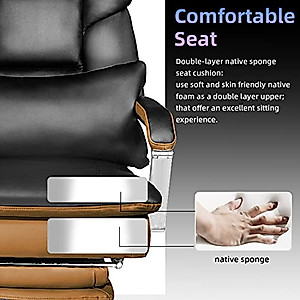 SeekFancy Reclining Office Chair with Footrest O203, Big and Tall Office Chair 500lbs Wide Seat with 170° Backrest, High Back Large Executive Office Chair Lumbar Support，Black Leather Managerial Chair