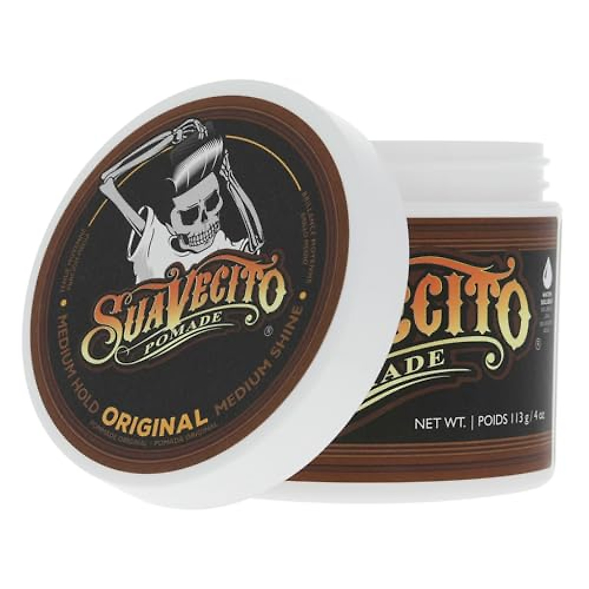 Suavecito Pomade Original For Men 4 oz, 1 Pack - Medium Shine Water Based Wax Like Flake Free Hair Gel - Easy To Wash Out - All Day Hold For All Hairstyles