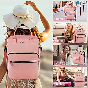Ytonet Pink Laptop Backpack for Women, 15.6 Inch Anti theft Backpack with USB Charging Port, Water Resistant Travel Carry On Backpack with Laptop Compartment for Work/Nurse/Teacher, Pink