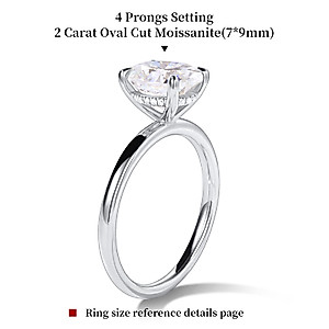 getlove Oval Cut Moissanite Engagement Ring 2 Carat Solitaire Moissanite Ring 18K White Gold Plated Solid Silver D-Color VVS1 Lab Created Diamond Ring Promise Ring for Her Wedding Ring Size 5