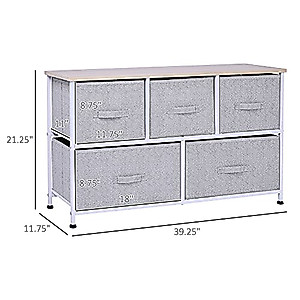 HOMCOM 40" L 5 Drawer Horizontal Storage Cube Dresser Unit Bedroom Organizer Livingroom Shelf Tower with Fabric Bins
