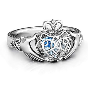 Sterling Silver Caged Hearts Celtic Claddagh Ring by JEWLR