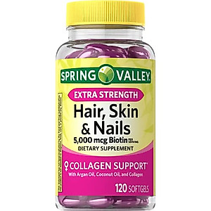 Anexa Spring Valley Extra Strength Biotin Hair, Skin & Nails Dietary Supplement, 5,000 mcg, 120 Count (Pack of 2), 240 Count (Pack of 1)