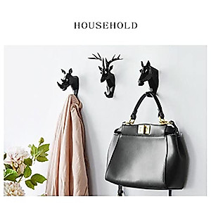 Kopiqin Crafts Home Wall Decoration Elegant Animal Head Resin 6 Set Cartoon Hook Jewelry Key Scarf Bag Hanger Robes Coat Rack for Living Room Bedroom(Deer,Horse,Giraffe,Elephant,Rhino,Goat)