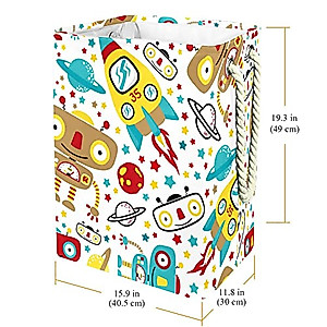 Laundry Hamper Cute Robot Pattern Collapsible Laundry Baskets Firm Washing Bin Clothes Storage Organization for Bathroom Bedroom Dorm