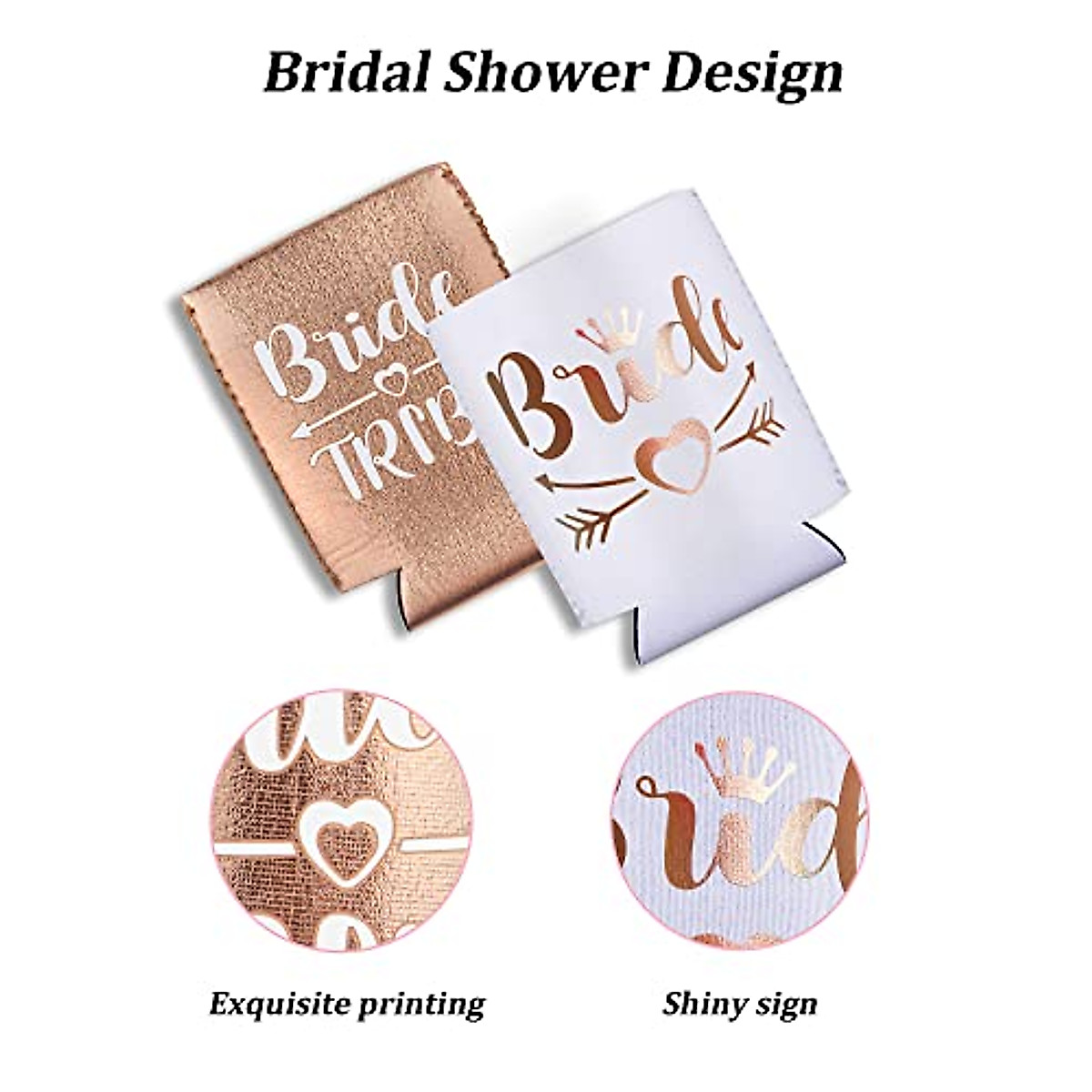 Bachelorette Party Decorations-1 White Bride Wedding Can Cooler and 10 Rose Gold Bride Tribe Can Coolers Bachelorette Party Supplies for Wedding,Bridal Shower Party, Bride Tribe Gifts (11pcs)