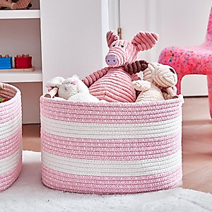 R RUNKA 3 Pack Storage Basket for Cabinet and Toy Organization - 13"x9.8"x8.7" Pink Baskets for Girls - Baby Toy Bin - Toy Storage Organizer - Ideal for Empty Gift Baskets to Fill -White & Pink