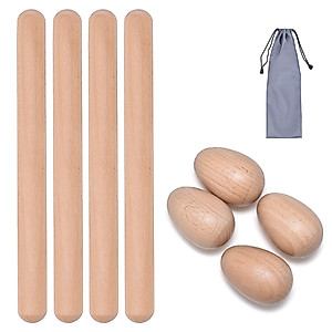 8 Pcs Musical Percussion Instrument Set, Includes 4 Pcs 8 Inch Rhythm Sticks Wood Claves and 4 Pcs Wood Egg Shakers