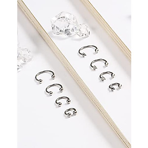 Ovxznts 16G Surgical Steel Nose Septum Horseshoe Hoop Earring Eyebrow Tragus Helix Lip Rings Piercing Jewelry Ball Spike Silver-tone