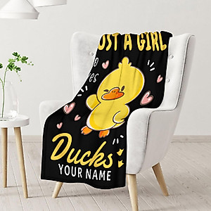 Personalized Duck Throw Blanket - Soft, Fuzzy & Warm - 40x50 Inches Small Blanket for Couch, Sofa - Black Cute Throw Gift for Girls, Boys