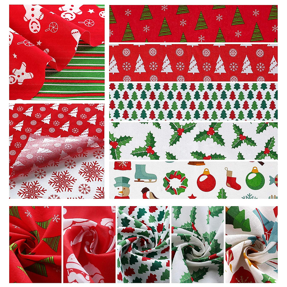 12 Pieces 11.8 x 11.8 Inches Christmas Fabric Bundles Multi-Color Fabric Patchwork Christmas Tree Fat Quarters for DIY Craft Christmas DIY Quilting