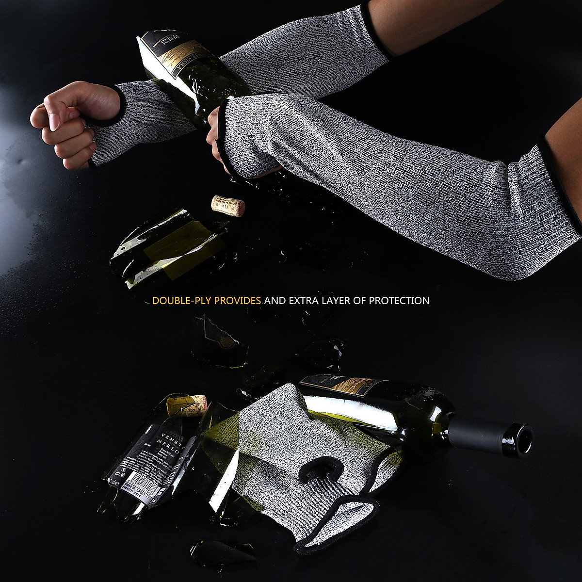 Cut Resistant Sleeves 14-Inch Arm Protection Knit Sleeves - Level 5 Protection, Slash Resistant Sleeves with Thumb Slot Helps Prevent Scrapes, Scratches Skin Irritations UV-Protection, 1 Pair