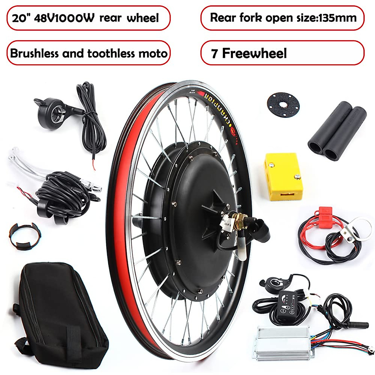 LOYALHEARTDY 20" Rear Wheel Hub Electric Bike Conversion Kit, 48V 1000W E-Bike Powerful Hub Motor Kit with SW-810LED Display Waterproof Wire Rear Wheel Hub Assembly Motor Kit (US Stock)