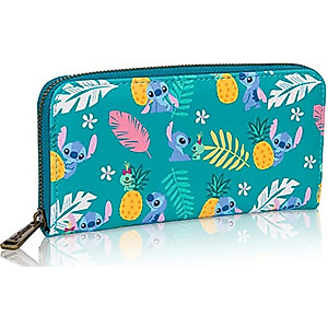 Loungefly Disney Stitch Tropical Print Faux Leather Wallet - Accordion Style & Zip Around