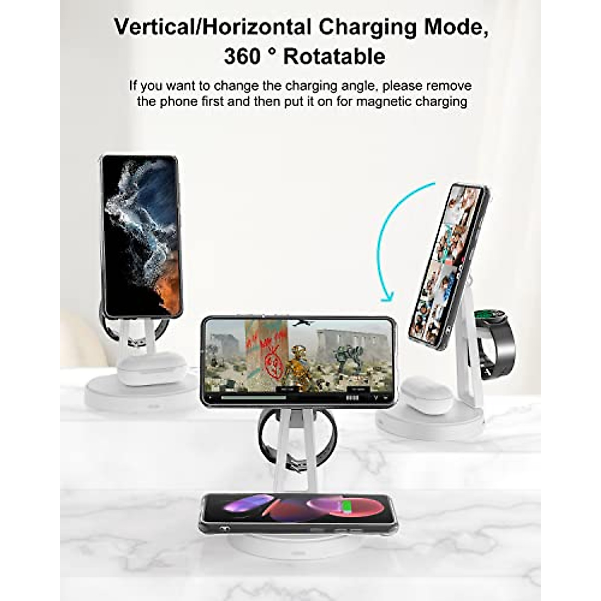Wireless Charger for Samsung, 18W Magsafe Charger Stand, 3 in 1 Magnetic Charging Station Designed for Samsung S22 Ultra S21 S20 Z Flip 4 Z Fold 4/3 Note20, Galaxy Watch 5/5 Pro/4/3/2 & Galaxy Buds