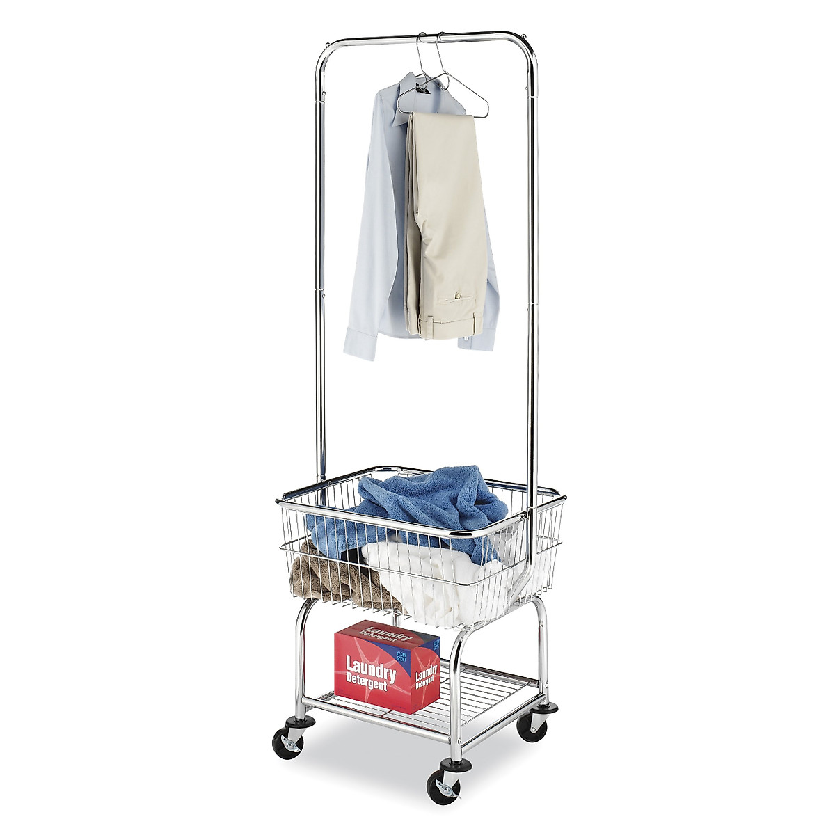 Whitmor Commercial Rolling Laundry Butler with Wire Storage Rack