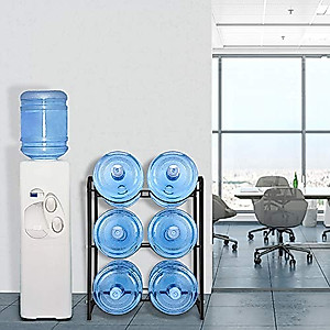 Water Bottle Storage Rack, 3-Tier Reinforced Carbon Steel Water Jug Holder for 6 Bottles of 5-Gallon Water Cooler Bottles Organizer for Office, Family, Garages, Restaurant, and Gym. Black