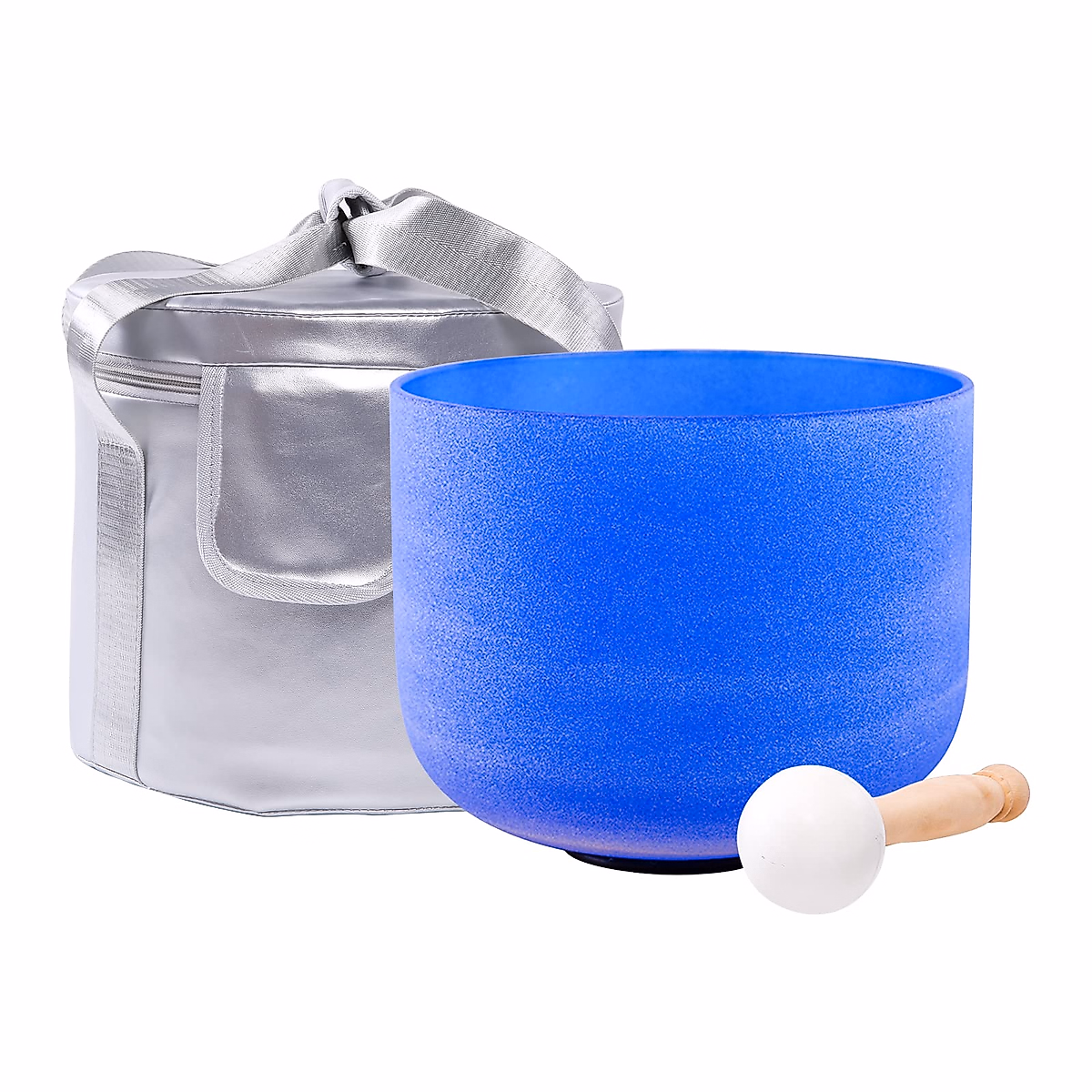 ENERGYSOUND Frosted G Note Throat Chakra Blue Color Quartz Crystal Singing Bowl 8 inch+Siliver Carrier Bag mallet and o-ring included