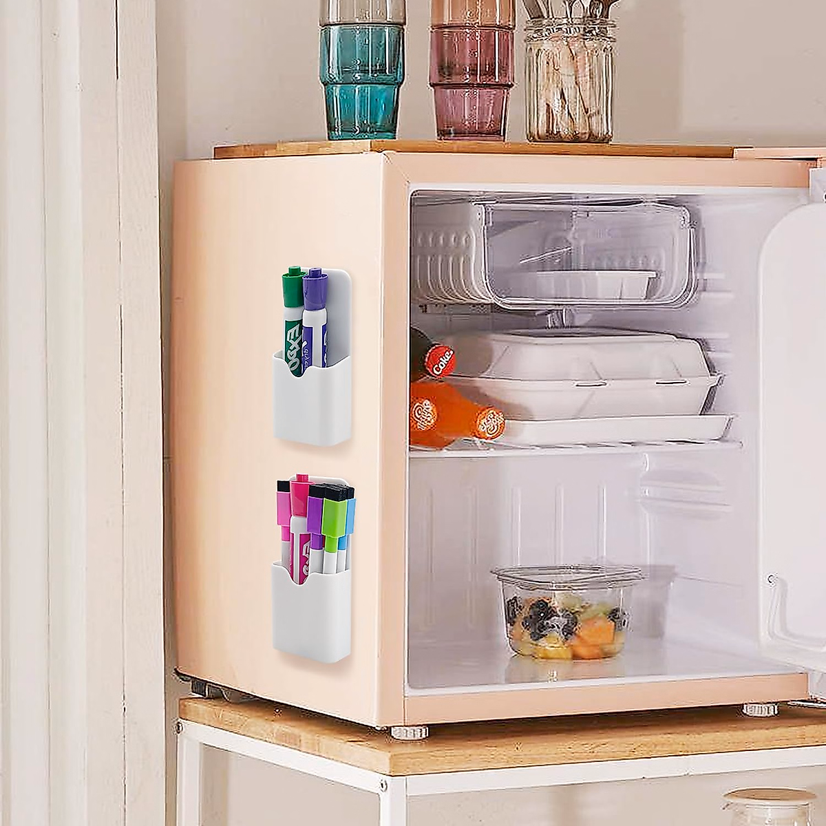 VieFantaisie 2 PCS Magnetic Pen Holder, Magnetic Dry Erase Marker Holder, Magnetic Marker Pencil Holder for Fridge, Whiteboard Marker Holder for School, Office, Home, Magnetic Marker Organizer, White