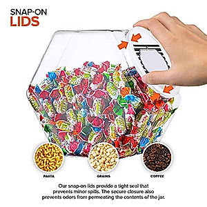 129 Oz Hexagon Cookie Jars with Lids ( 2 Pack)- Wide Mouth Plastic Jars with Lid Reusable & Recyclable - Shatterproof Jars - Clear Plastic Jars for Cookies, Candy, Laundry Detergent Pods - Stock Your Home