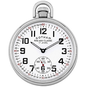 Gotham Men's Stainless Steel Mechanical Hand Wind Railroad Style Pocket Watch # GWC14108S