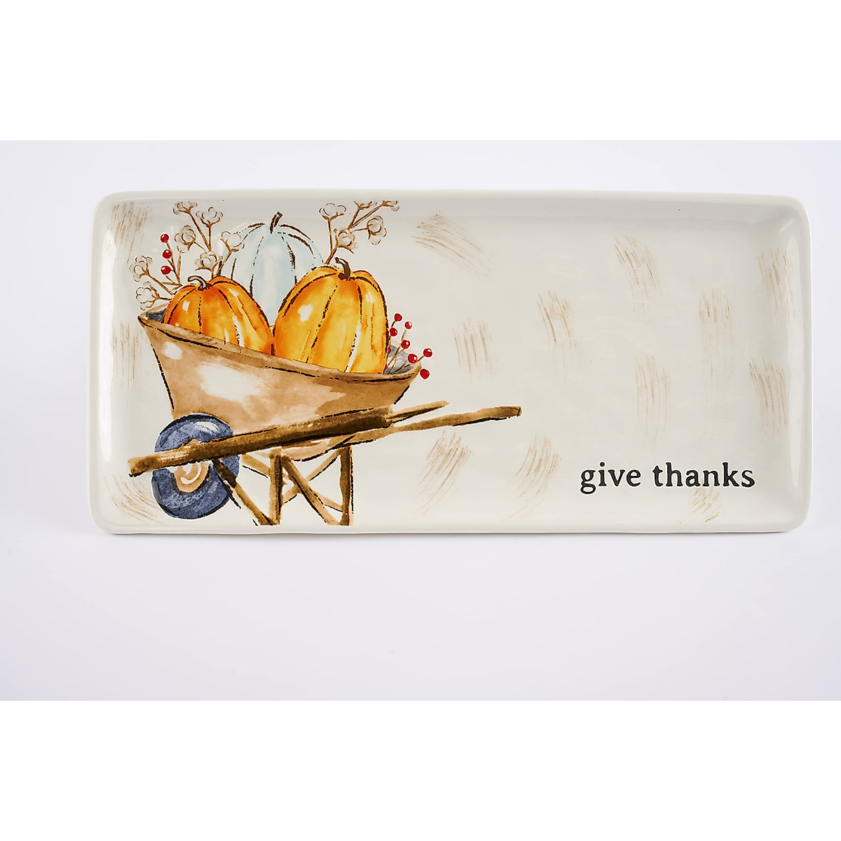 Mud Pie Thanksgiving Pumpkin Wheelbarrow Hostess Platter Set, Multi, Tray 7" x 15" | Spreader 6 1/4"