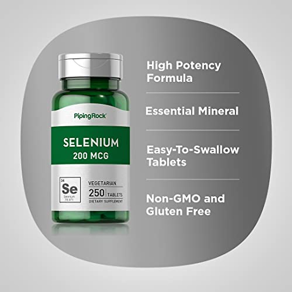 Selenium 200 mcg | 250 Tablets | Vegetarian, Non-GMO, Gluten Free Supplement | by Piping Rock