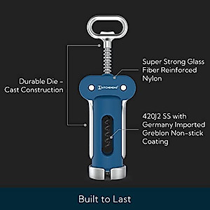 KITCHENDAO 3 in 1 Wine Bottle Opener, Wing Corkscrew with Foil Cutter, Built-in Beer Bottle Opener, Multifunctional Wine Opener with Non-Stick Sharp Screw,Easy to Use, Sturdy Durable Manual Corkscrew