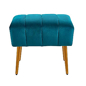 Ball & Cast Upholstered Velvet Ottoman,Footrest 18"W x 15.75"D x 17.5"H Teal,Golden Powder Coating Legs Set of 1