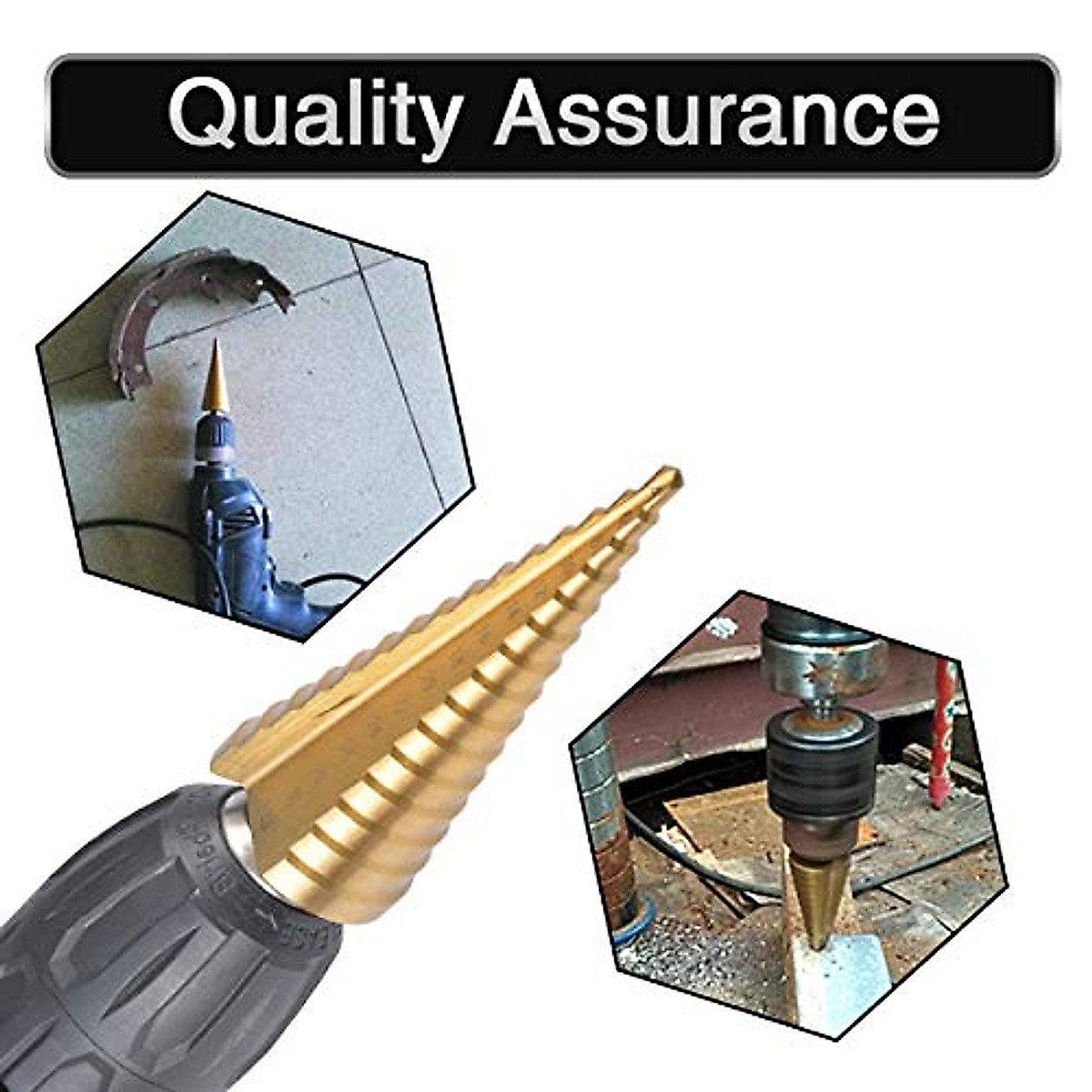 HOHXEN 1/4 Hex Shank Titanium Step Drill Bit High Speed Steel 15 Steps Hex Shank 4-32MM