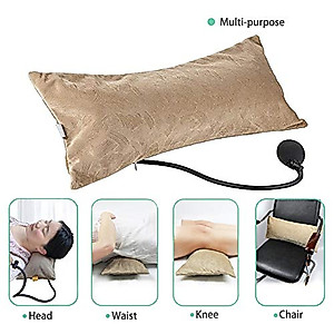 CTHOPER Air Inflatable Pillow Portable Lumbar Support Backrest Cushions with Pump for Home, Office, Travel and Car (Khaki)