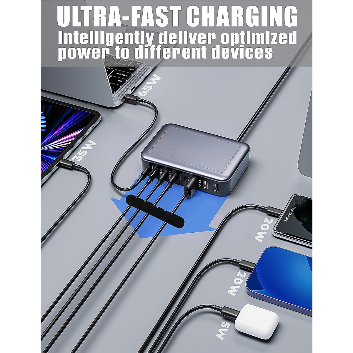 240W USB C Charger, 8 Port Fast USB C Charging Station, 65W Type C Laptop Fast Charger, Compatible with MacBook Pro/Air iPad Pro/Air iPhone 14 13 12/Pro Max Galaxy Note S22 Pixel