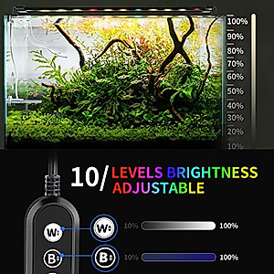 fishkeeper 22W LED Aquarium Light Full Spectrum Planted Fish Tank Light, 10 Levels of Brightness Adjustable 24/7 Mode with Timer Aluminum Alloy Shell Extendable Brackets for 18-24 inch