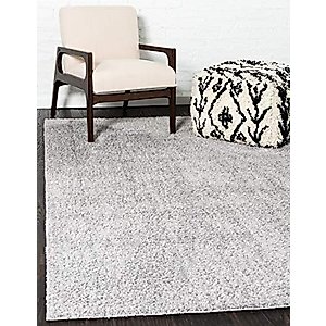 Unique Loom Studio Solid Shag Collection Urban Modern Super Soft & Plush Area Rug, 9 ft x 12 ft, Light Gray