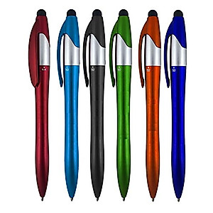 SyPen 3 Color ink Ball Pens and Stylus for Universal Touch screen Devices, Each pen writes in 3-Colors Ink(Black,Red,Blue) Pen Barrel colors,Red,Green, Blue, Orange,Lt. Blue and Black (12 Pack)