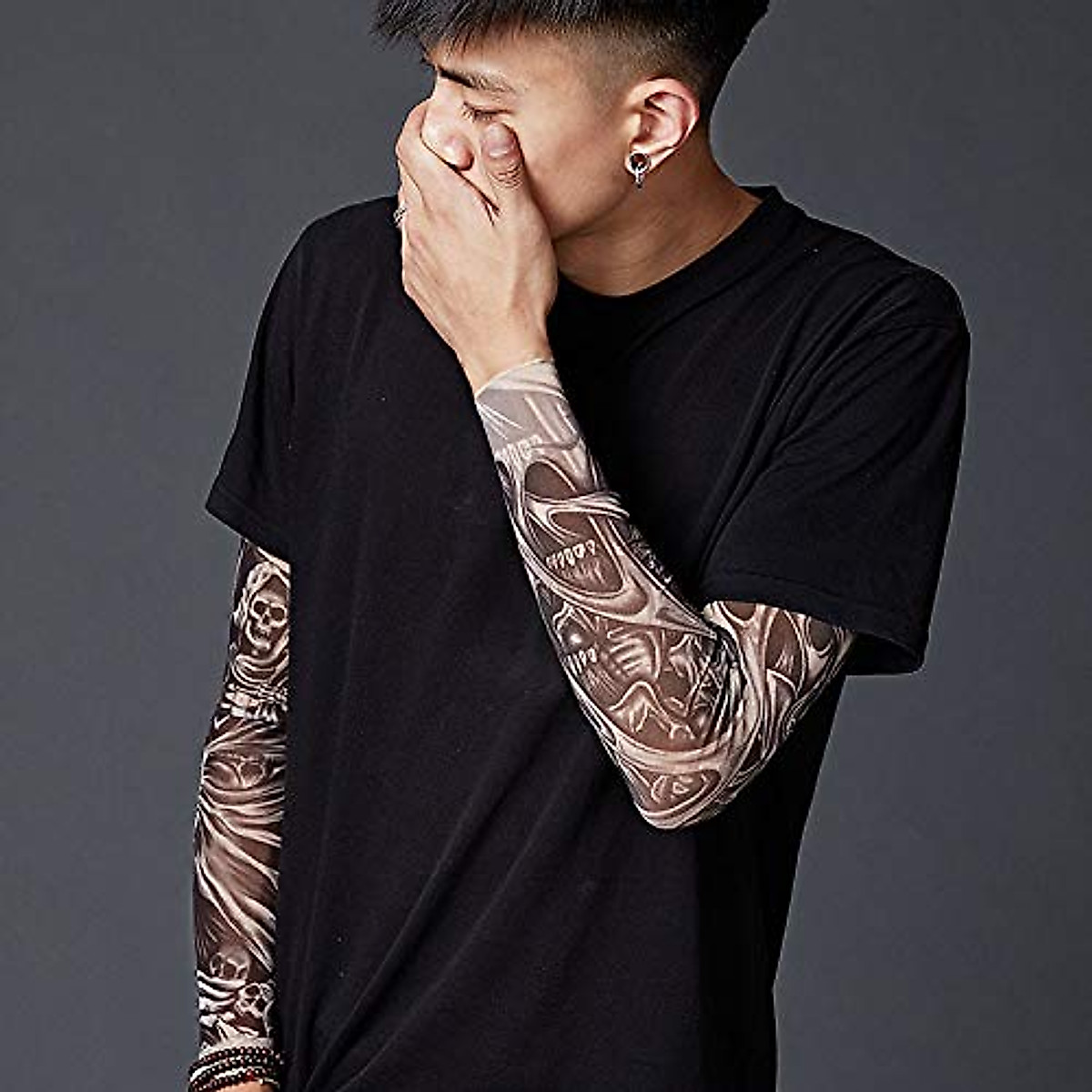 Juland 6 Pcs Temporary Tattoo Sleeves Fake Slip On Tattoo Arm Sleeves Kit Arm Sunscreen Stockings Accessories for Unisex Party Cool Men Women