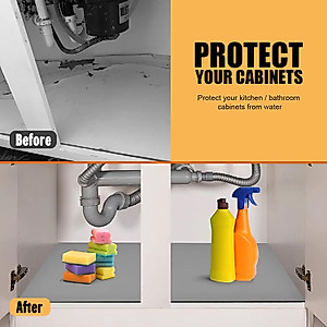 Under Sink Mat for Kitchen Super Absorbent, Quick Dry Kitchen Bathroom Cabinet Mat, 34" X 22" Or Smaller Cut to Fit Under Sink Drip Tray, Under Sink Liner Easy to Clean- Light Grey