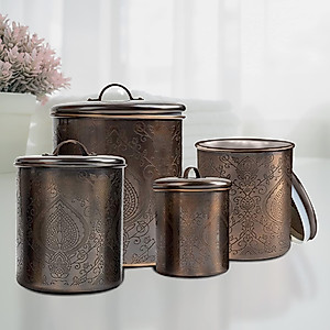nu steel (Set of 4 Antique Etched Kitchen Organization Canisters Set- Copper & Stainless Steel