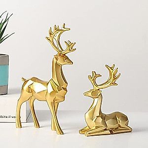 Luganiso Reindeer Elk Holiday Figurines Decoration, Christmas Standing and Sitting Deer Statues Home Cabinet Desktop Ornament (Gold) (Lugstaufjd11)